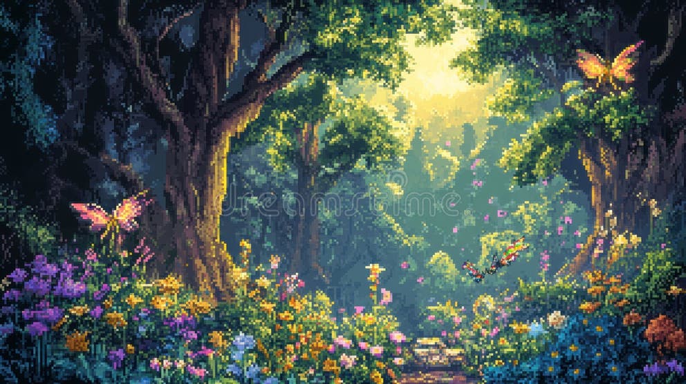 Pixel art forest glade stock illustration. Illustration of lush - 385781637