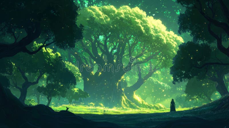 Pixel Art Forest with Glowing Green Trees at Night Stock Illustration ...