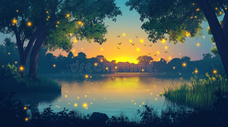 Pixel Art Forest Lake Sunset Stock Illustration - Illustration of trees ...