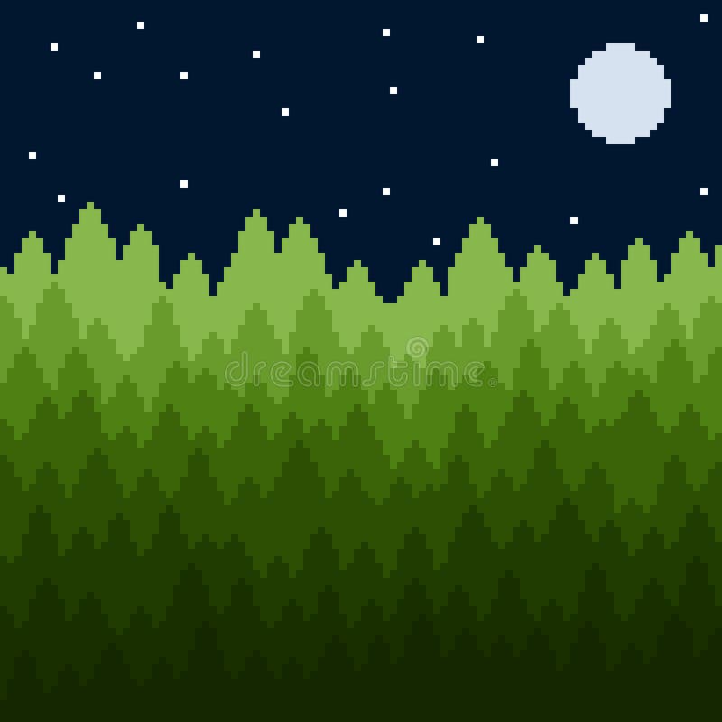 Pixel Art of Forest at Night Stock Illustration - Illustration of pine ...