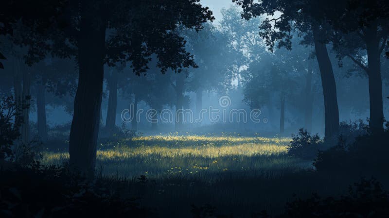 Pixel Art Forest Night Scene with Glowing Yellow Field Stock ...