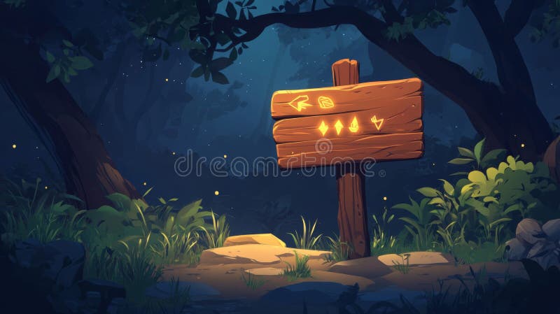 Pixel Art Forest Path with Wooden Sign and Glowing Lights Under ...