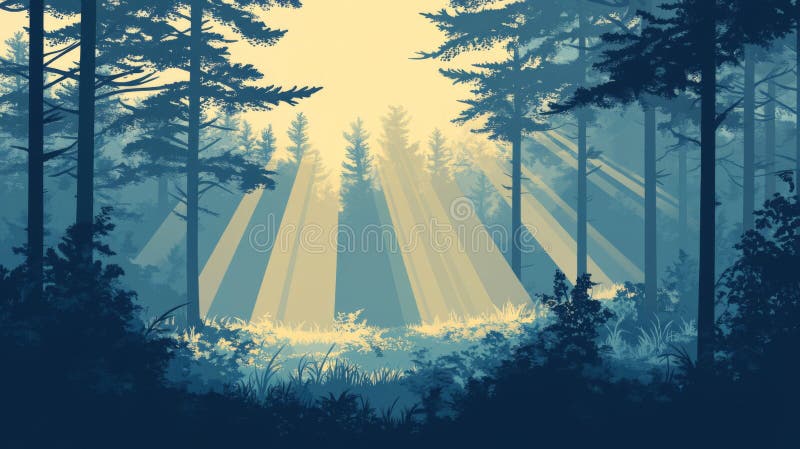 Pixel Art Forest Sunrise: Blue and Yellow Hues Stock Illustration ...