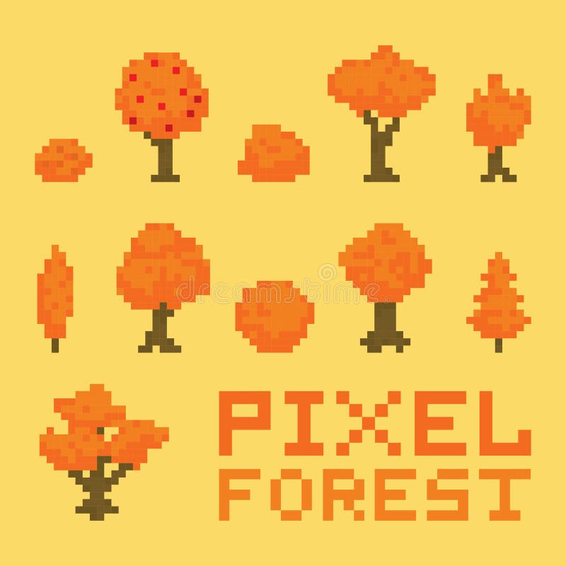 Pixel Art Forest Isolated Vector Set Stock Vector - Illustration of ...