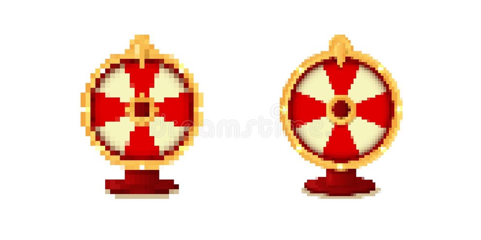 Pixel Art Fortune Wheel Icon with Red and White Pattern for Games and ...