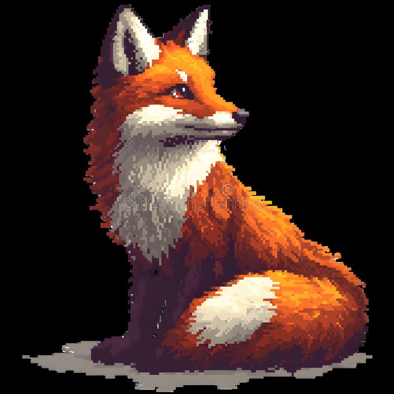 Pixel Art Fox Sitting on Gray Background Stock Illustration ...