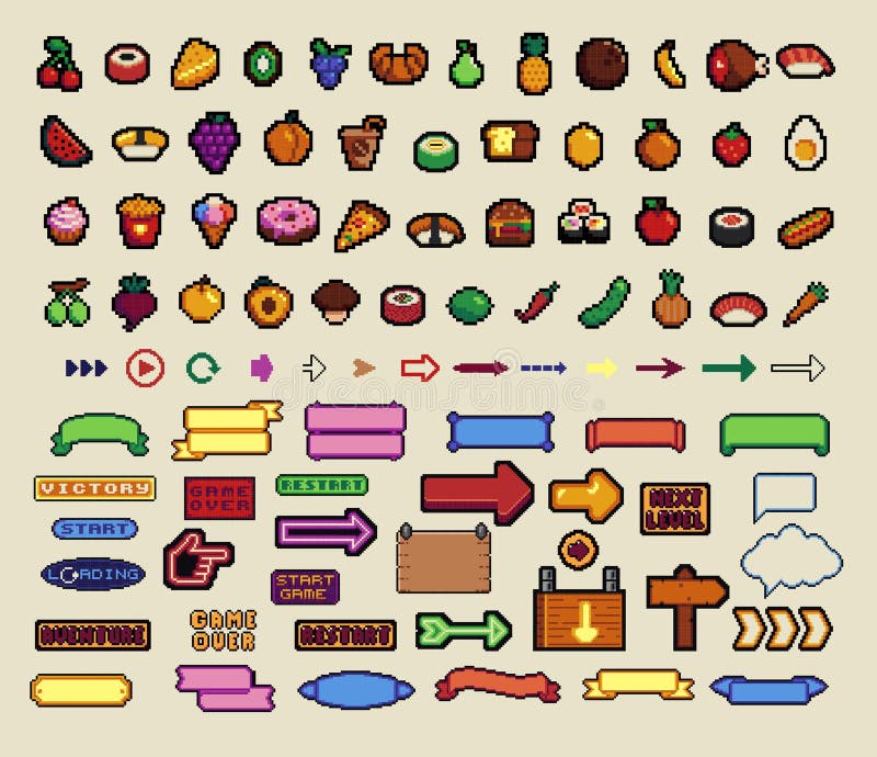 Pixel Art Frames. Retro 8 Bit Buttons, Arrows, Speech Bubble Messages ...