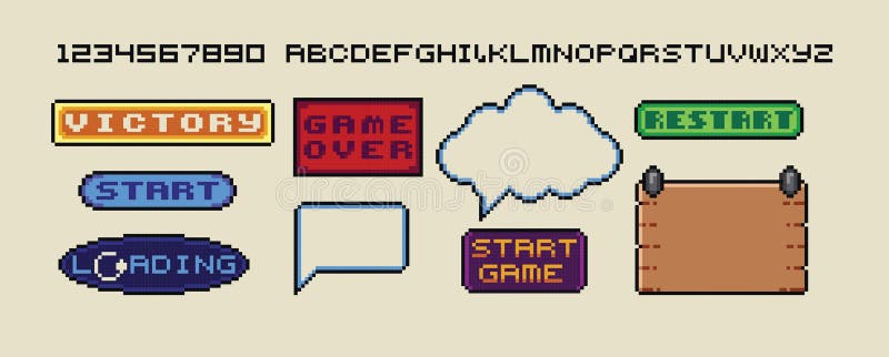 Pixel Art Frames. Retro 8 Bit Buttons, Arrows, Speech Bubble Messages and Quote Frame Stock ...