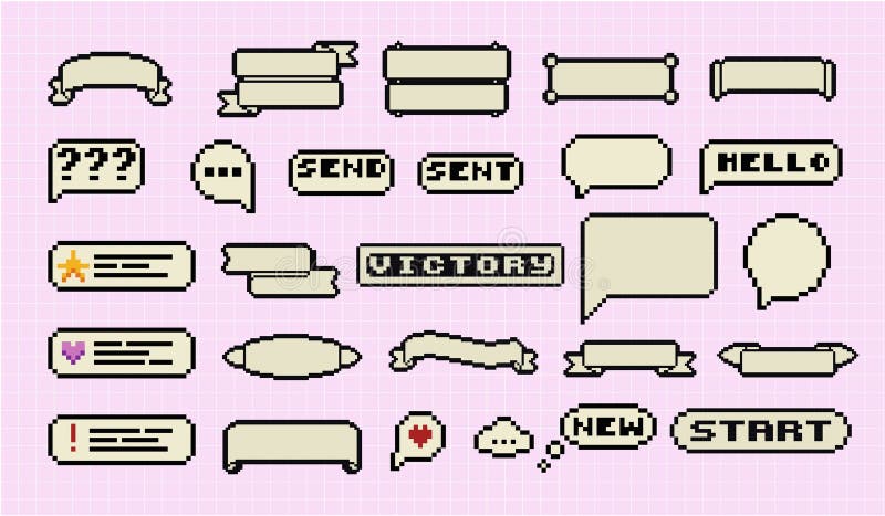 Pixel Art Frames. Retro 8 Bit Buttons, Arrows, Speech Bubble Messages ...