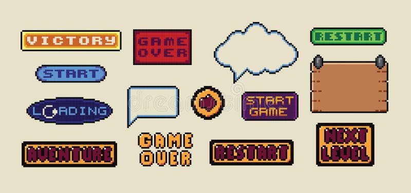 Pixel Art Frames. Retro 8 Bit Buttons, Arrows, Speech Bubble Messages ...