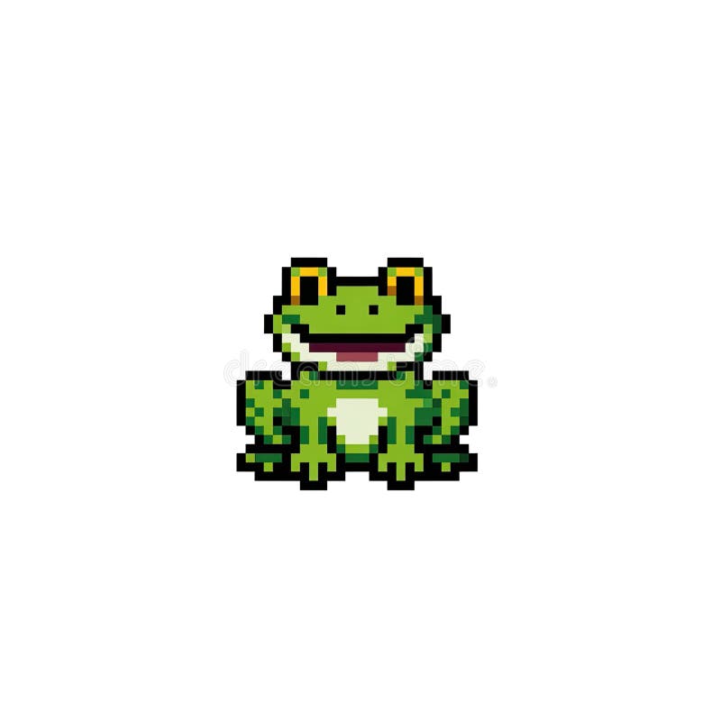 Happy Pixel Frog, 8-bit Amphibian Character Design Stock Illustration ...