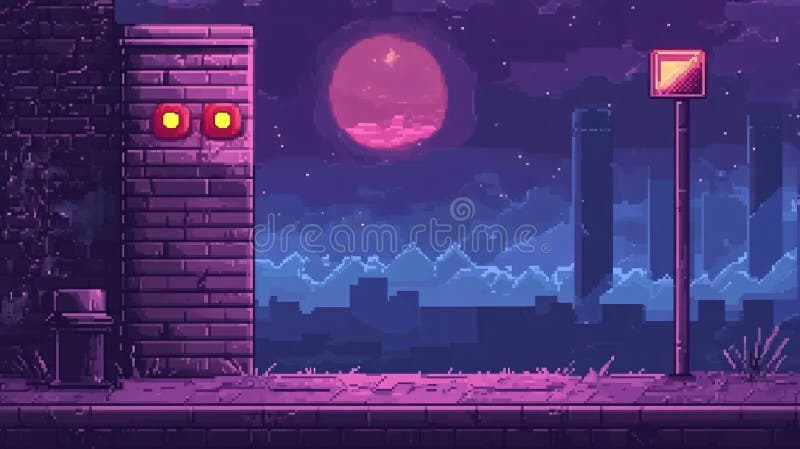 Pixel Art Game Background with Level Up Button Stock Illustration ...