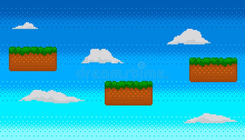 Pixel Art Game Background. Picturesque Landscape with Floating ...