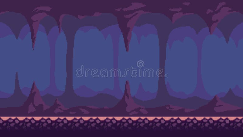 Pixel Art Game Background, Underground Cave with Stalactites and ...