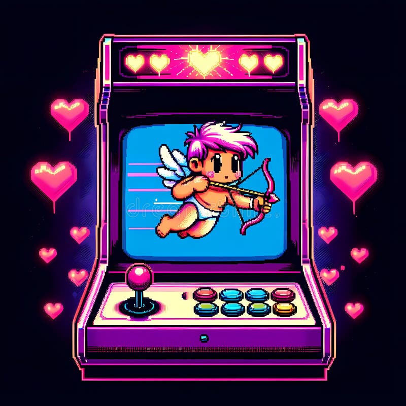 Nostalgic Valentine S Day Retro Cupid Arcade Game AI Generated Stock ...