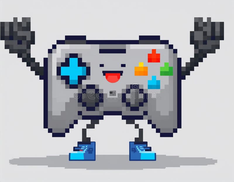 Pixel Art Game Controller Mascot Jumping in Joy Stock Illustration ...