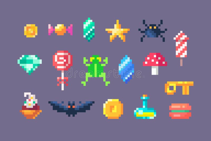 Pixel Art Game Elements. GUI Icons for Game Design Stock Vector ...