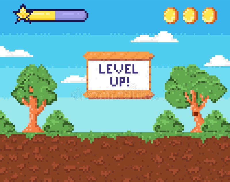 8bit Game Level Up Pixel Screen Background Stock Illustrations – 56 ...