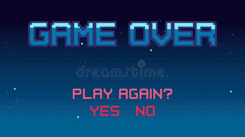 Pixel Art Game Over Screen with Starry Sky on Background. 8-bit Retro ...