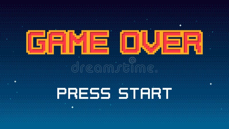 Pixel Art Game Over Screen with Starry Sky on Background. 8-bit Retro ...