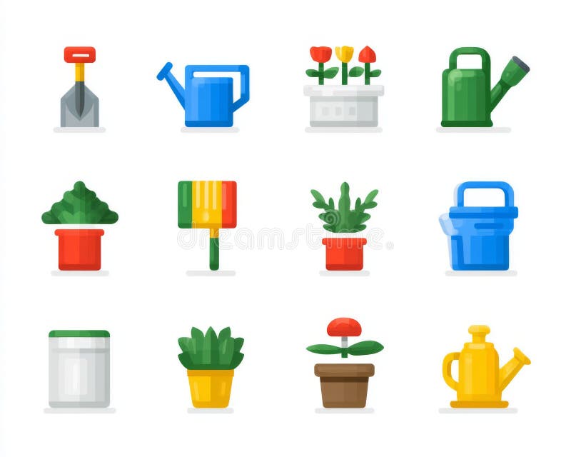 Pixel Art Gardening Icons: Plants, Tools, and Flowers Stock ...