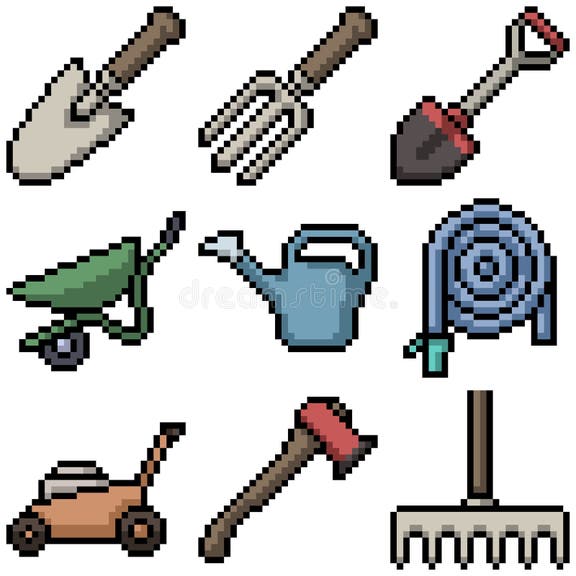 Pixel art gardening tool stock vector. Illustration of rake - 223418781