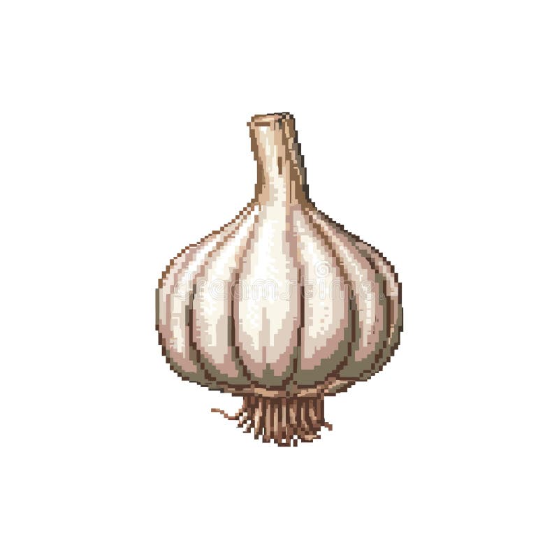 Pixel Art Garlic Bulb with Roots Illustration. Vector Icon Design Stock ...