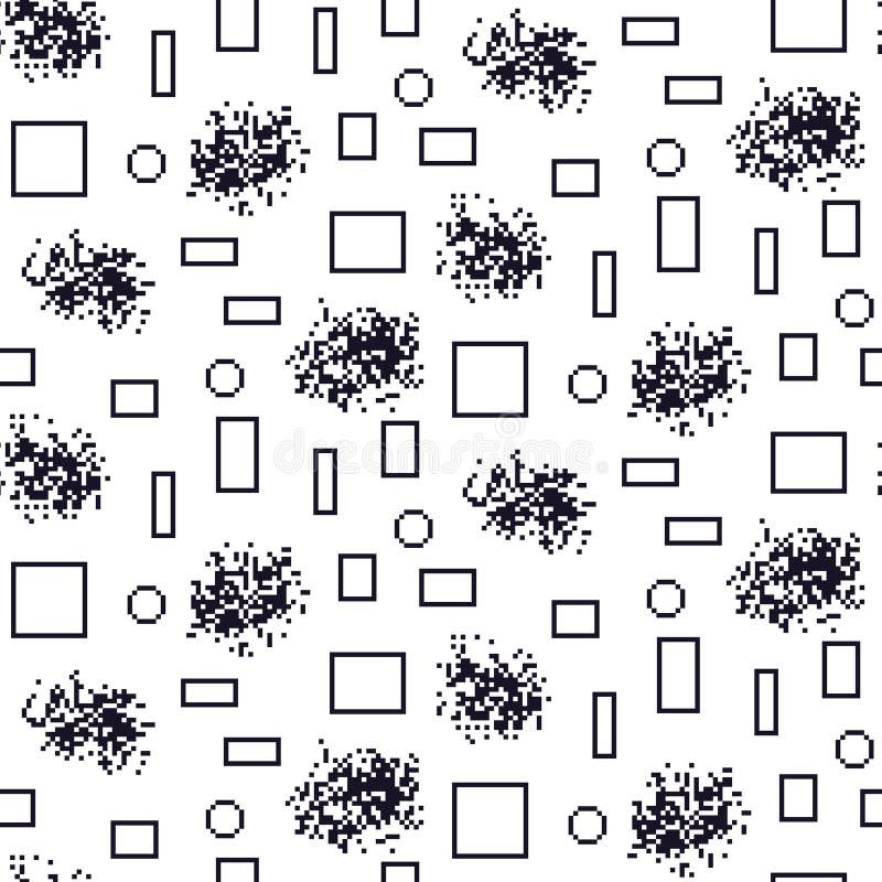 Pixel Art Geometric Seamless Pattern. Circular and Rectangle Ornament 8 ...