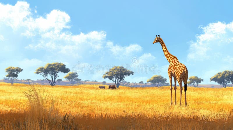 Pixel Art Giraffe in African Savanna Landscape Stock Illustration ...