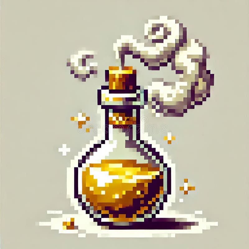 Pixel Art Golden Potion stock illustration. Illustration of magic ...