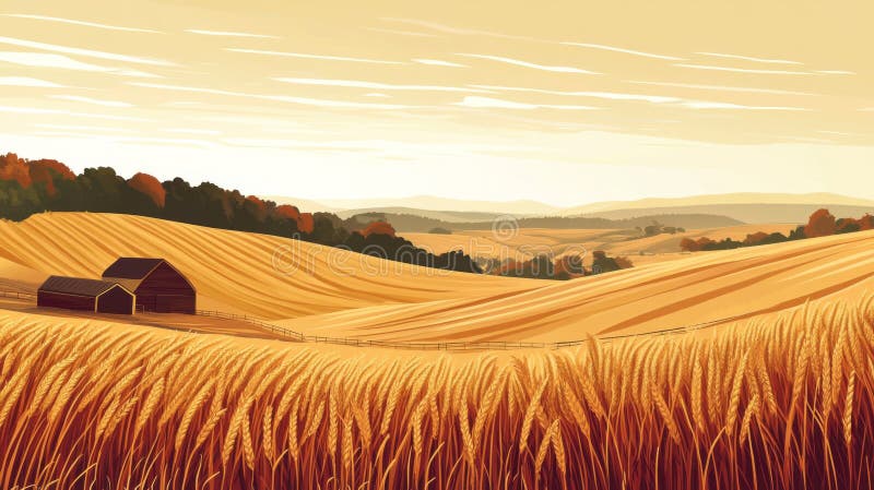 Pixel Art Golden Wheat Field Landscape Sunset Stock Illustration ...