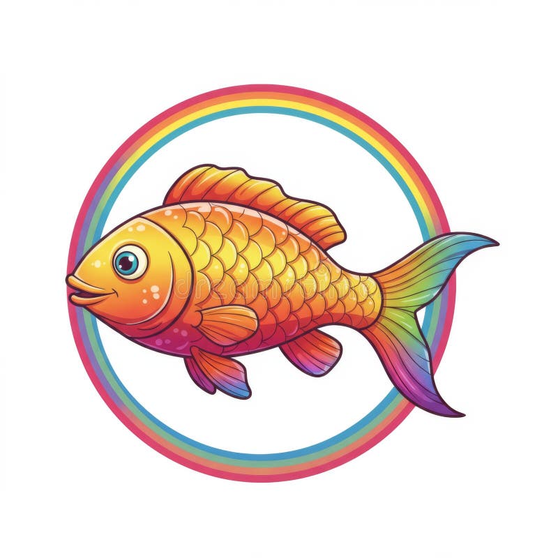 Pixel Art Goldfish with Rainbow Circle Stock Illustration ...