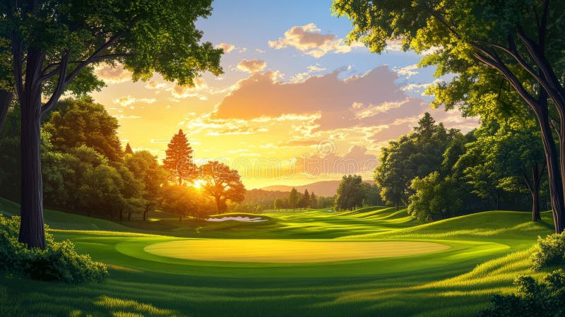 Pixel Art Golf Course Sunset Landscape Stock Illustration ...