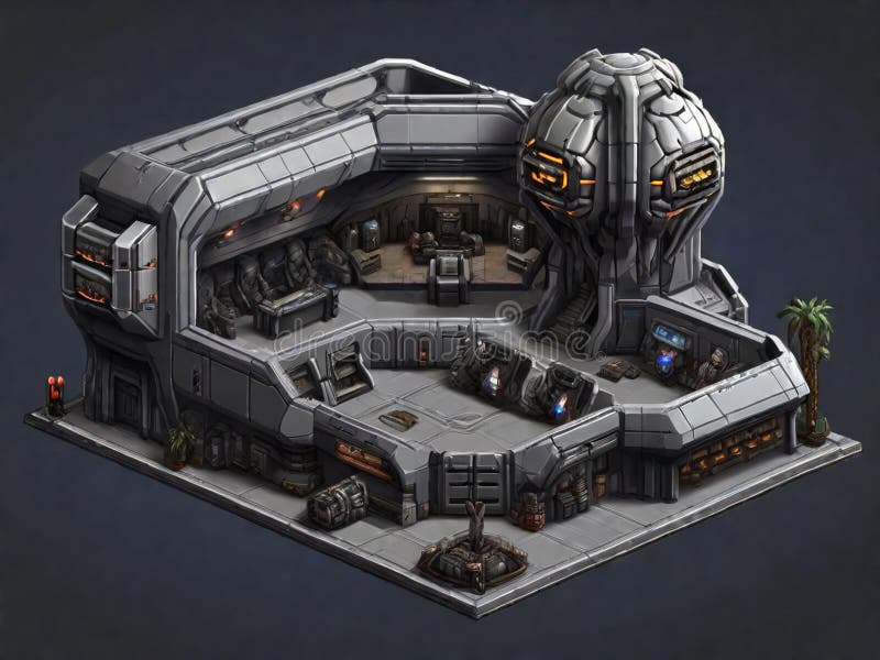 Pixel Art Gray Command Center Building, Isometric View Illustration ...
