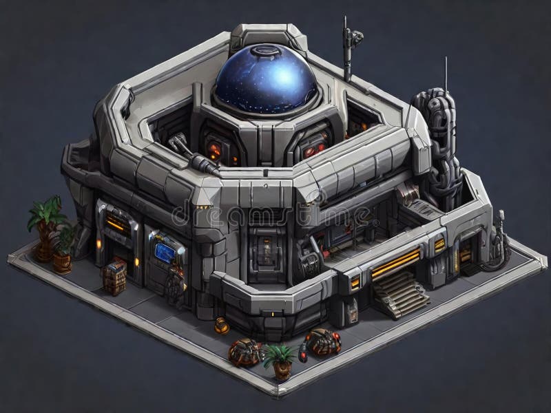 Pixel Art Gray Command Center Building, Isometric View Illustration ...