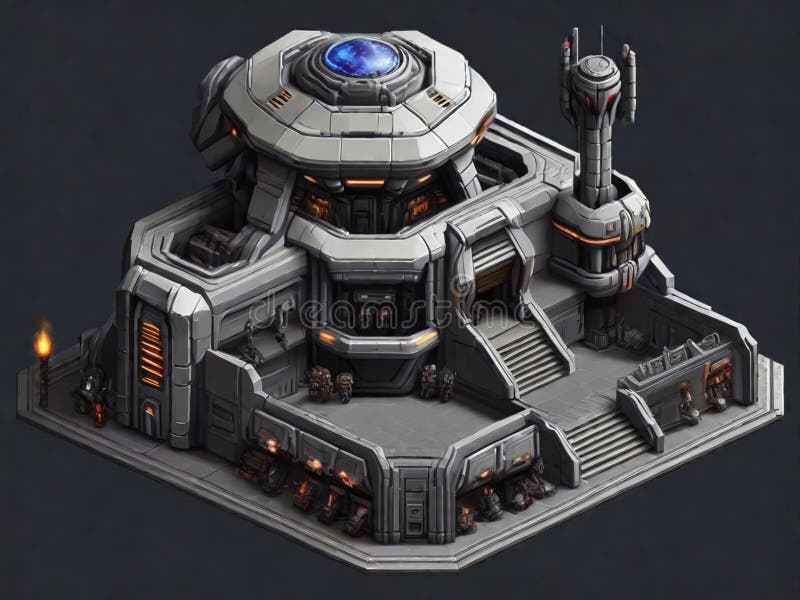 Pixel Art Gray Command Center Building, Isometric View Illustration ...