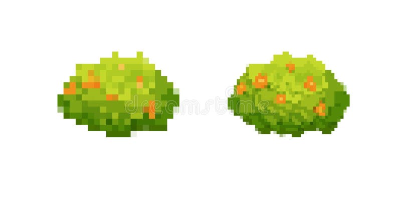 Pixel Art Green Bushes with Orange Dots Displayed in Simplistic Digital ...