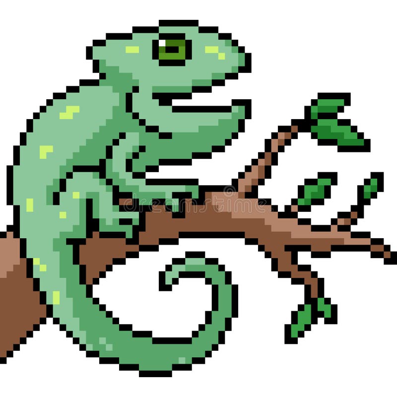 Pixel Art of Green Chameleon Branch Stock Vector - Illustration of ...