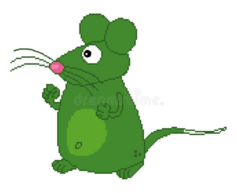 Pixel Art of a Green Mouse with a Big Moustache on a White Background ...
