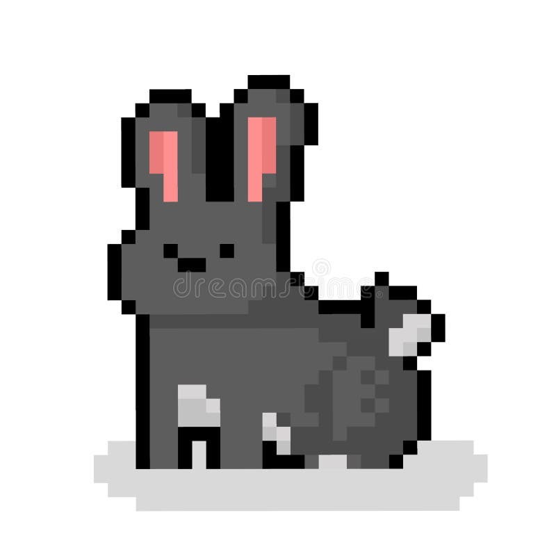 Pixel Art Grey Rabbit Character. Stock Illustration - Illustration of ...