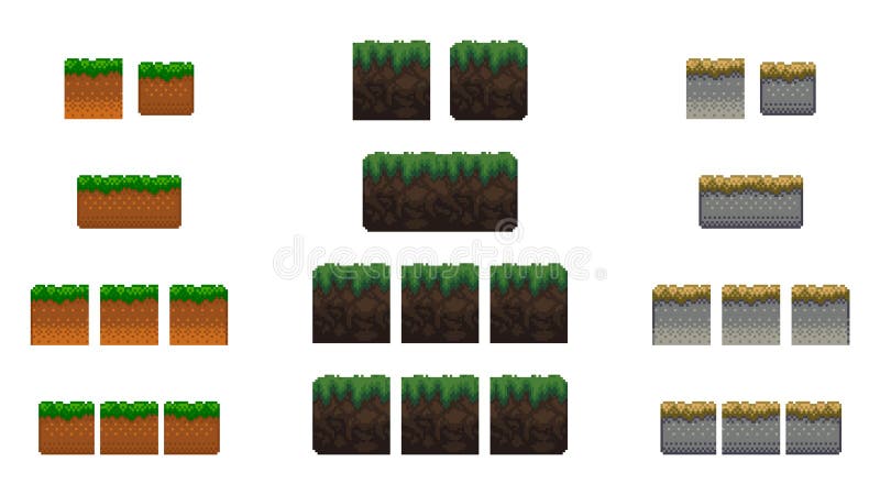 Pixel Art Ground Platform Tile Set. Different Square Texture Grid ...