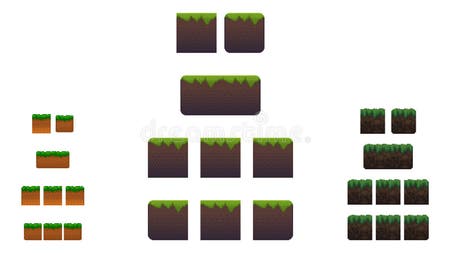 Pixel Art Ground Platform Tile Set. Different Square Texture Grid ...