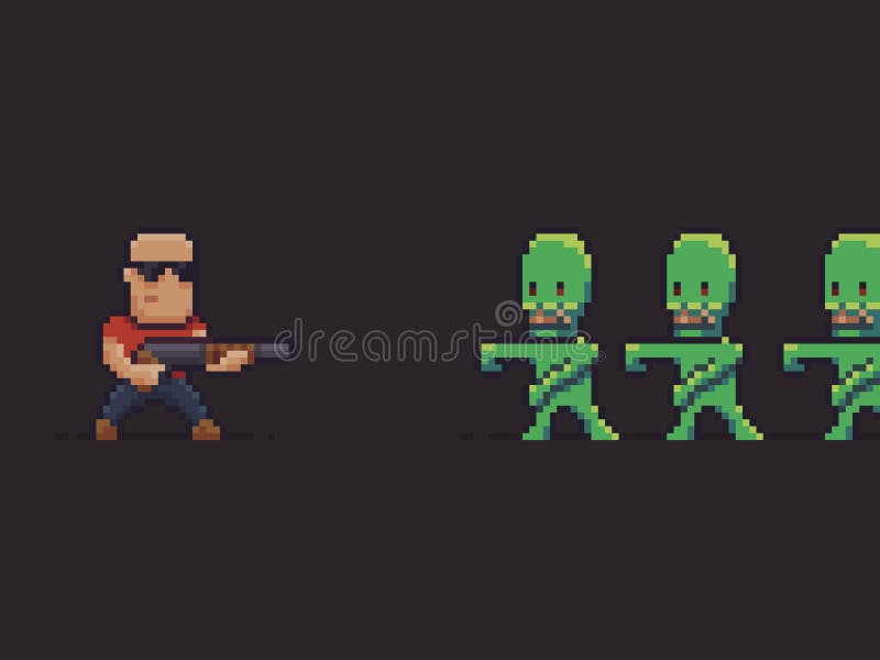 Pixel zombies stock illustration. Illustration of hero - 95957003