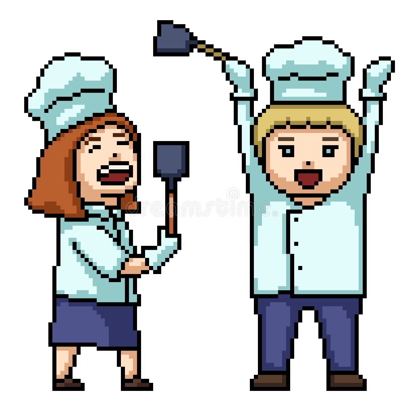 Pixel Art Happy Chef Kitchen Stock Vector - Illustration of isolated ...