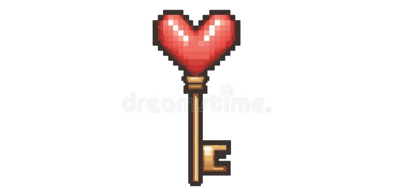 Pixel Art Heart-shaped Key Symbol Isolated on Transparent Background ...