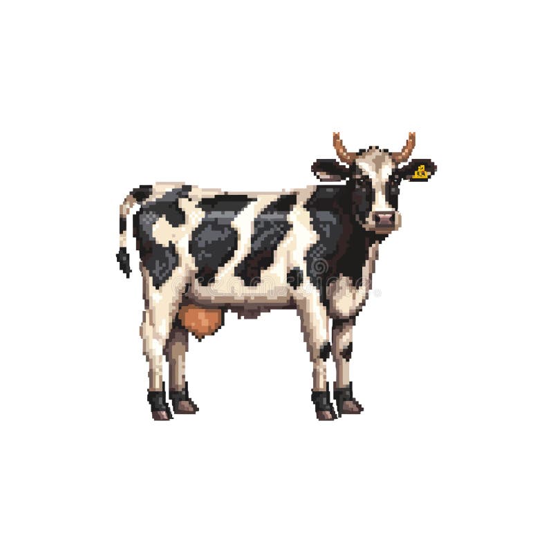Pixel Art Holstein Cow with Black and White Spots. Vector Icon Design ...