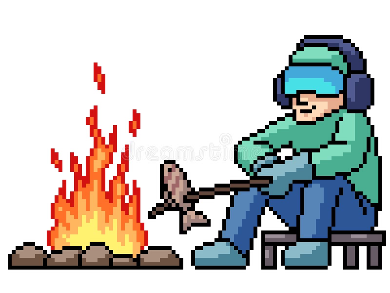 Pixel Art Homme Rôti Poisson Illustration de Vecteur - Illustration du ...