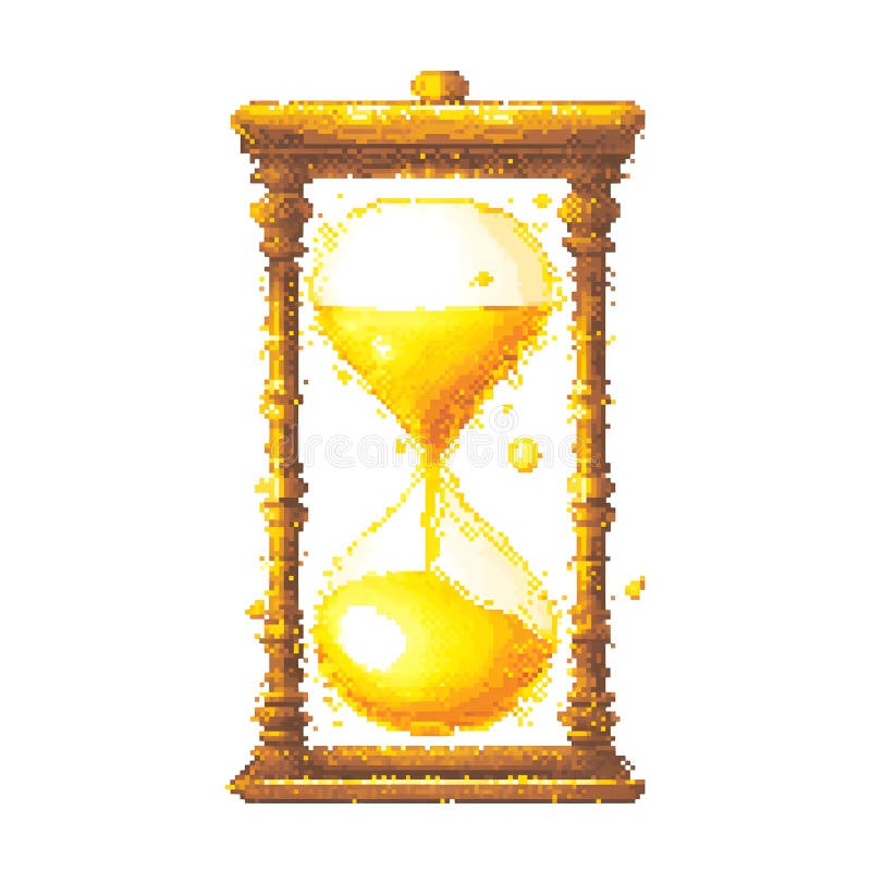 Pixel Art Hourglass with Flowing Sand in Golden Frame Stock ...