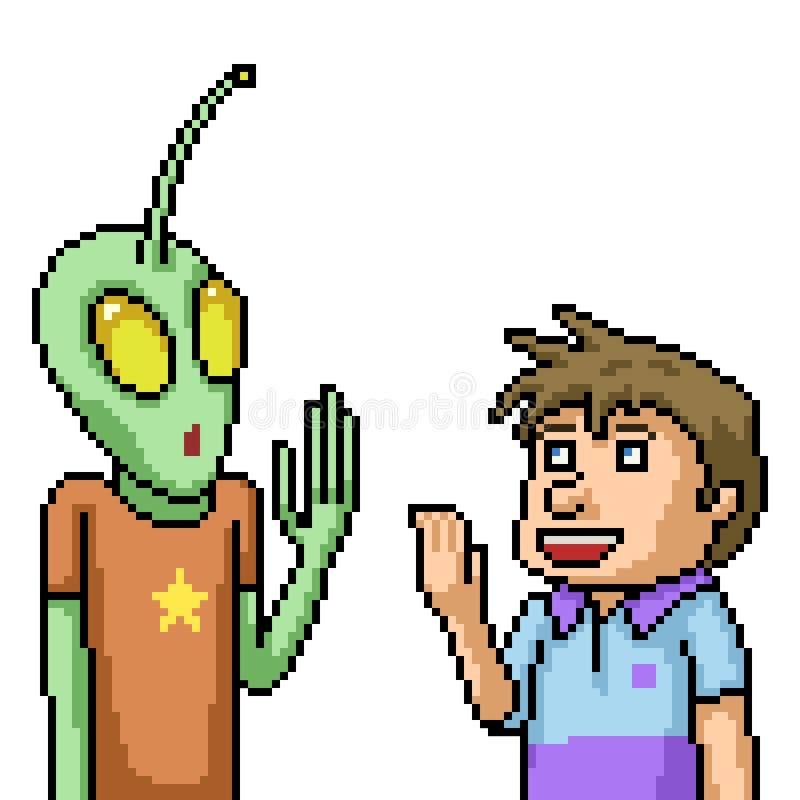 Pixel Art Human Alien Greeting Stock Vector - Illustration of hello ...