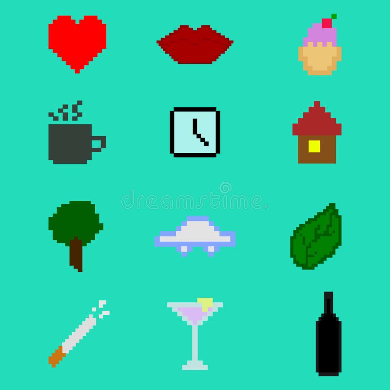 Pixel art. Icon set stock vector. Illustration of colorful - 77449998